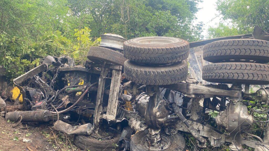 WATCH: Two injured after truck overturns off Winston Jones Highway ...