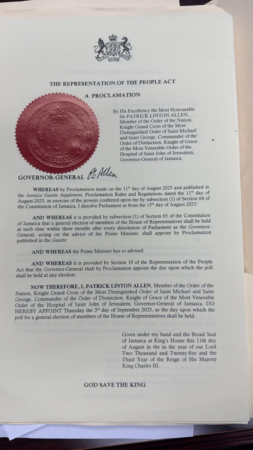 Erroneous election date listed in proclamation from King's House ...